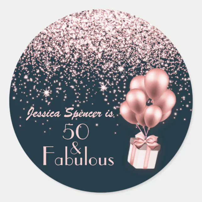 50 and Fabulous Rose Gold 50th Birthday Party Classic Round Sticker ...