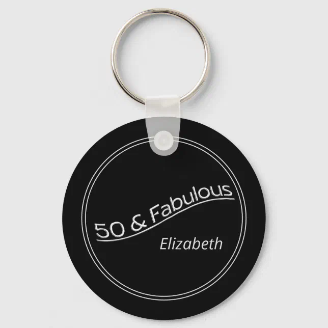 50 and fabulous simple 50th birthday black Silver Keychain | Zazzle