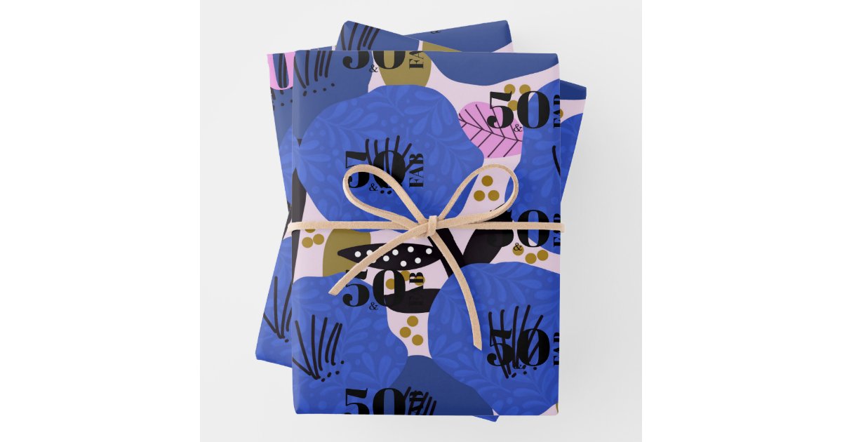 50 and Fabulous Wrapping Paper Flat Sheet Set of 3 | Zazzle
