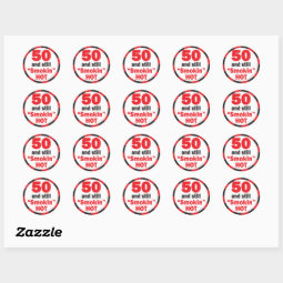 50 and Still Smokin Hot | 50th Birthday Classic Round Sticker | Zazzle