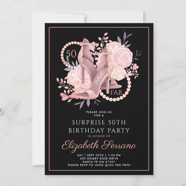 50 Fab Rose Gold Glitter Dancing Shoes Birthday Invitation | Zazzle