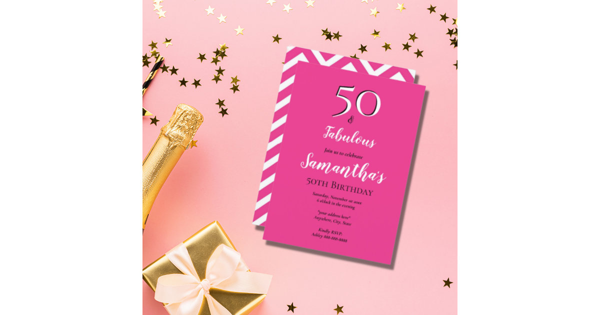 50 And Fabulous 50th Birthday Bash Cerise Pink Party Invitation Zazzle