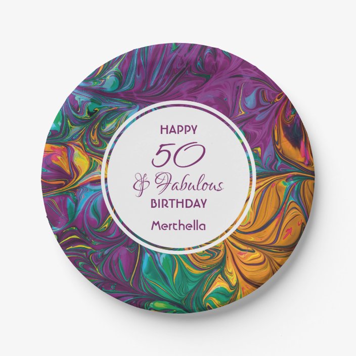 50 & Fabulous Abstract PURPLE Custom Party Paper Paper Plates | Zazzle.com