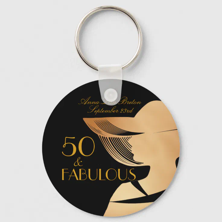 50 & Fabulous Art Deco Elegant gold 50th Birthday Keychain | Zazzle