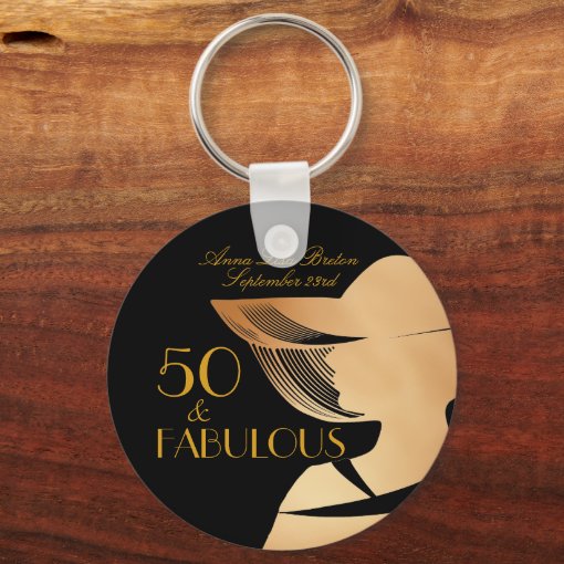 50 & Fabulous Art Deco Elegant gold 50th Birthday Keychain | Zazzle