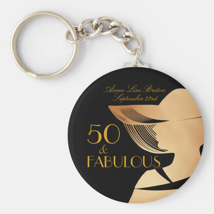 50 & Fabulous Art Deco Elegant gold 50th Birthday Keychain | Zazzle