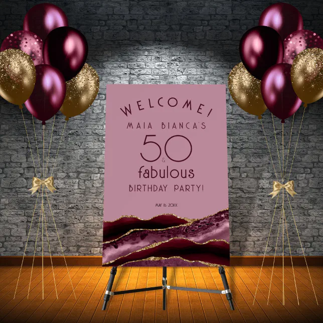 50 & Fabulous Burgundy 50th Birthday Welcome Sign | Zazzle