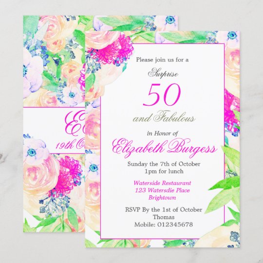 50 Fabulous Floral Rose Pink Chic Birthday Invitation | Zazzle.com