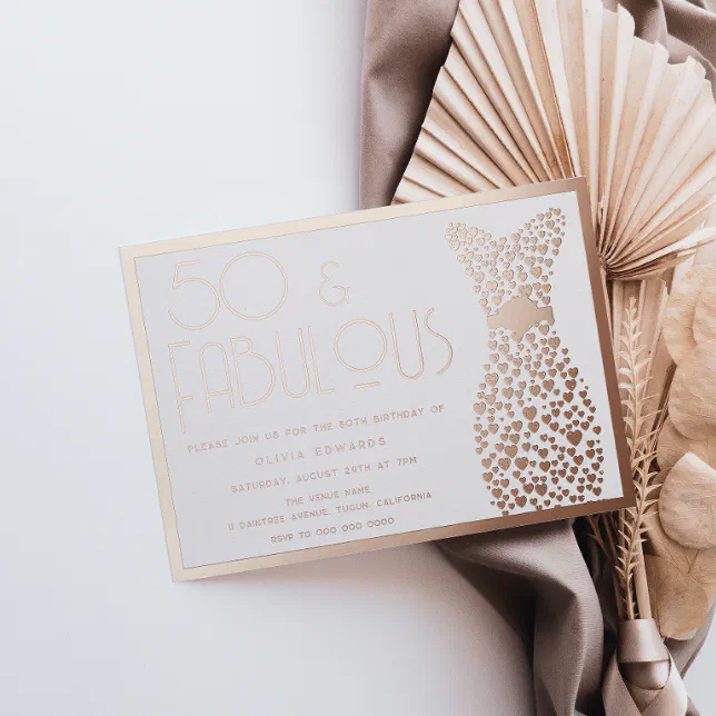 50 And Fabulous Rose Gold Gown 50th Birthday Party Foil Invitation Zazzle