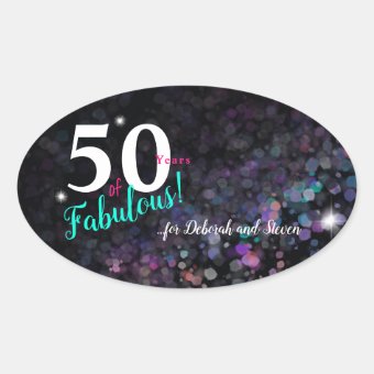 50 Fabulous Years, colorful glitter background Oval Sticker | Zazzle