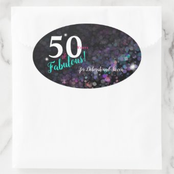 50 Fabulous Years, colorful glitter background Oval Sticker | Zazzle