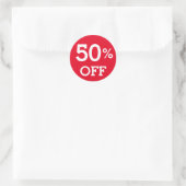 50% Fifty Percent OFF discount sale white and red Classic Round Sticker ...