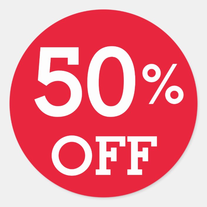 50% Fifty Percent OFF discount sale white and red Classic Round Sticker ...