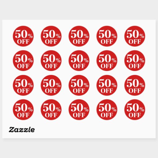 50% OFF Red Background Classic Round Sticker | Zazzle