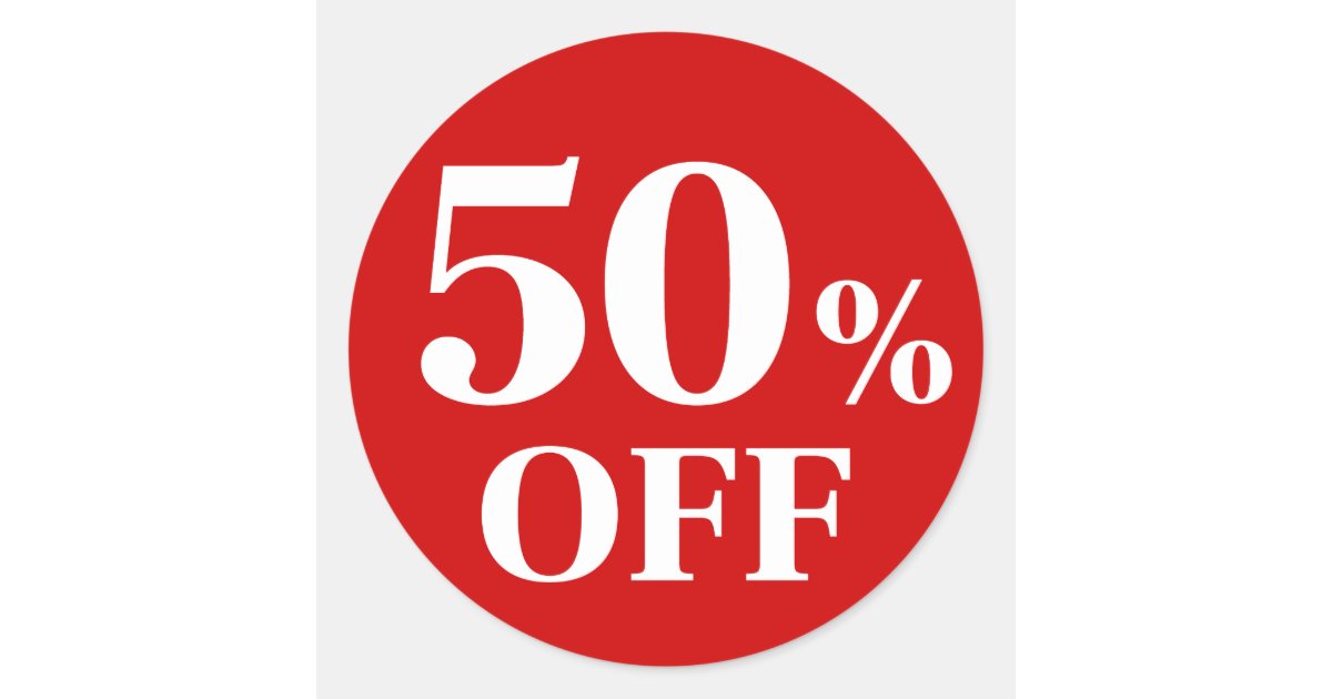50% OFF Red Background Classic Round Sticker | Zazzle