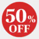 50% OFF Red Background Classic Round Sticker | Zazzle