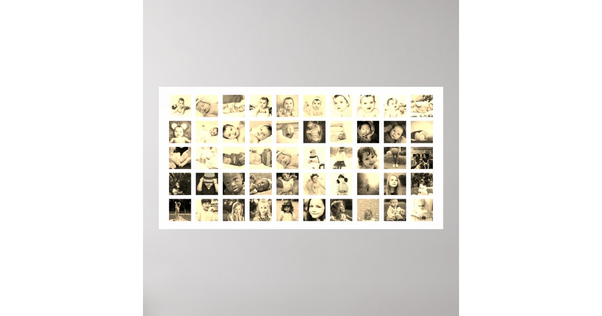 50 Photo Collage Personalized (Sepia) Poster | Zazzle