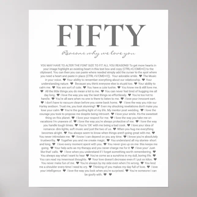 50 reasons why we love you wedding vow love you po poster | Zazzle