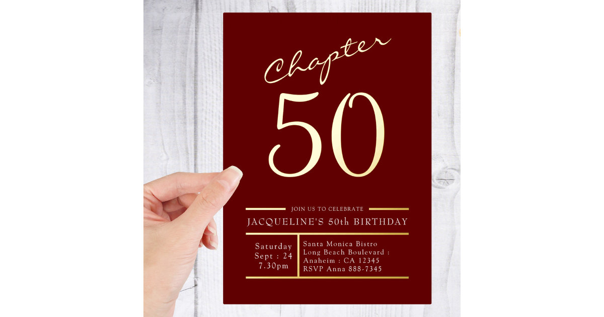 50 Red 50th Birthday Party Gold Foil Invitation | Zazzle