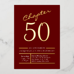 50 Red 50th Birthday Party Gold Foil Invitation | Zazzle