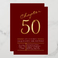 50 Red 50th Birthday Party Gold Foil Invitation | Zazzle