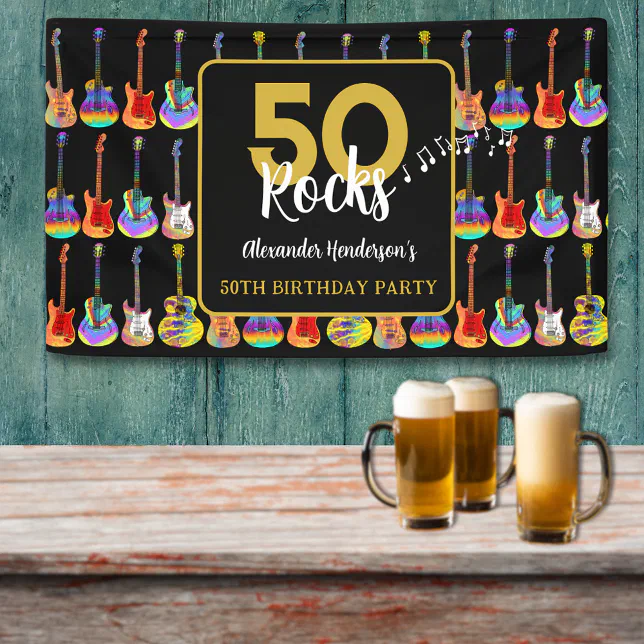 50 Rocks 50th Birthday Party Add Name Banner | Zazzle