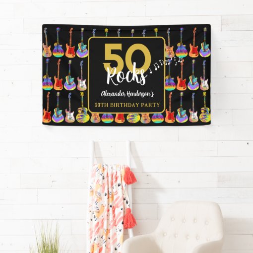 50 Rocks 50th Birthday Party Add Name Banner | Zazzle