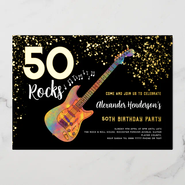 50 Rocks 50th Birthday Party Gold Glitter Foil Invitation | Zazzle