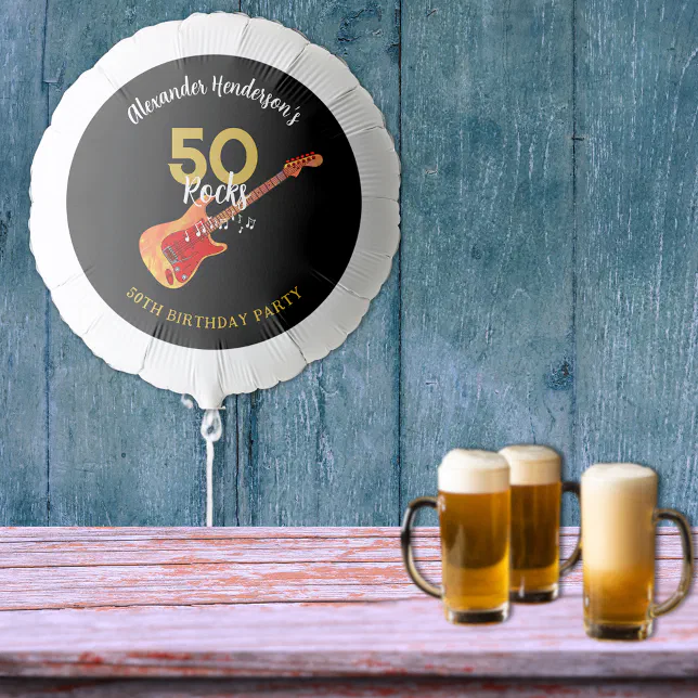 50 Rocks Cool Guitar 50th Birthday Party Balloon | Zazzle