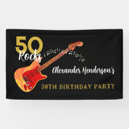 50 Rocks Cool Guitar 50th Birthday Party Banner | Zazzle