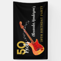 50 Rocks Cool Guitar 50th Birthday Party Banner | Zazzle