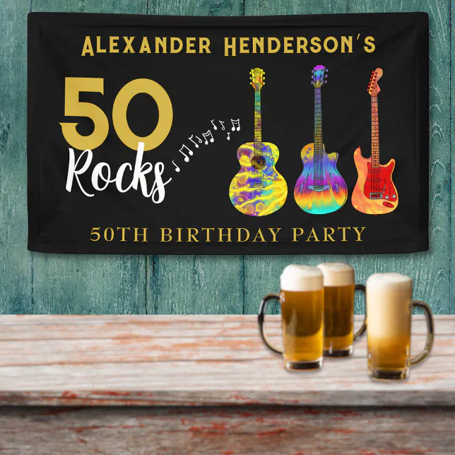 50 Rocks for Him Birthday Party Banner | Zazzle