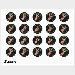 50 Rocks Pink Guitar 50th Birthday Party Gold Classic Round Sticker ...