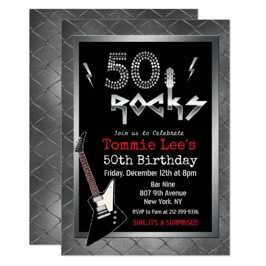 50 Rocks Rockstar Guitar 50th Birthday Invitation | Zazzle.com