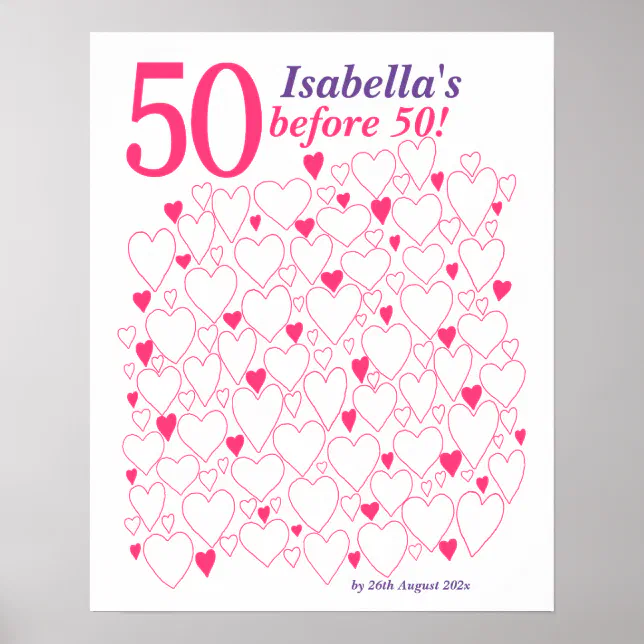 50 Things To Do Before Turning 50 Bucket List Poster | Zazzle