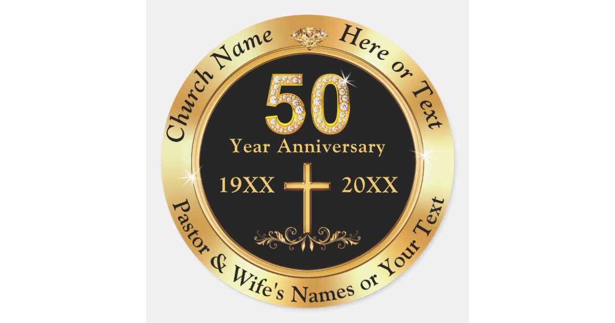 50 year Church Anniversary, Envelope or Favor Classic Round Sticker ...