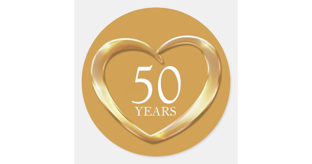 50 years golden anniversary heart sticker | Zazzle