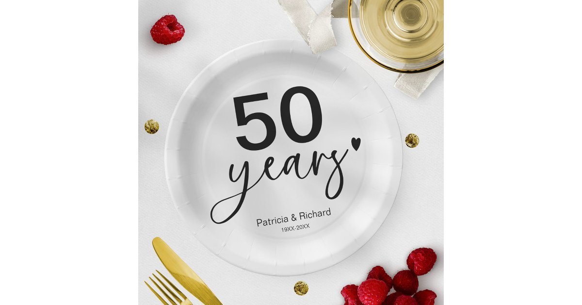 50 Years Wedding Anniversary Black And White Paper Plates | Zazzle