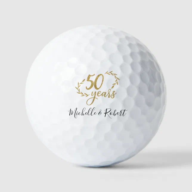 50 years wedding anniversary gift gold glitter golf balls | Zazzle