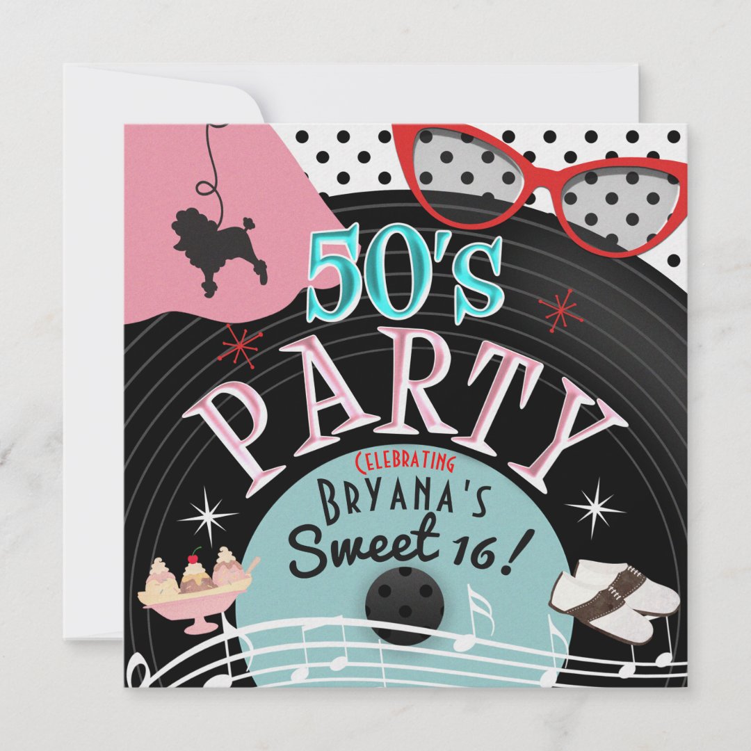 50's 1950's Record Theme Party Invitations | Zazzle