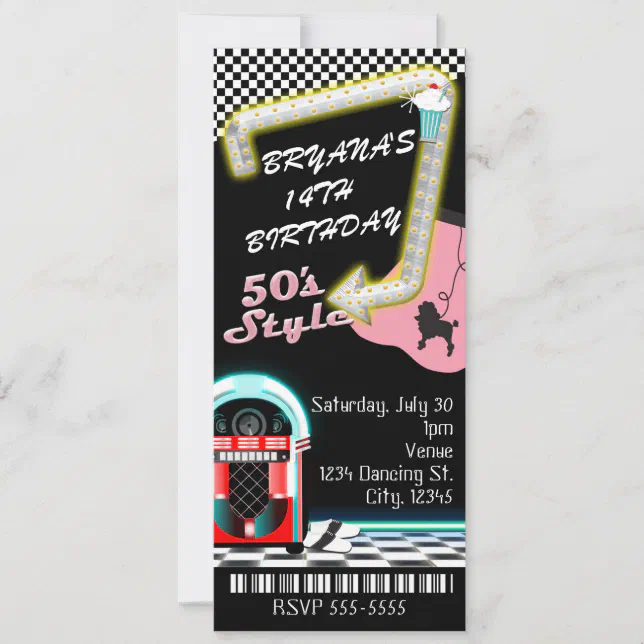 50's 1950's Style Theme Birthday Party Ticket Invitation | Zazzle