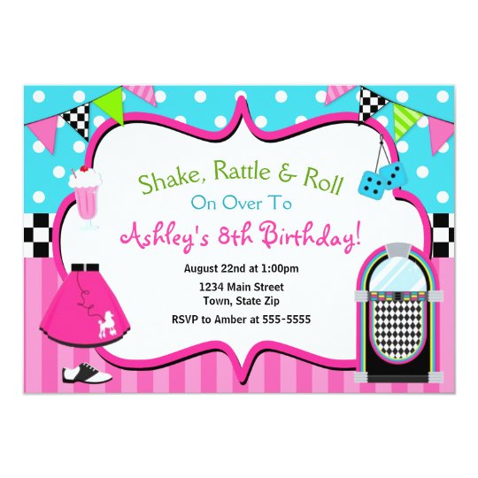 50's Birthday Invitation Sock Hop Juke Box Invite | Zazzle.com