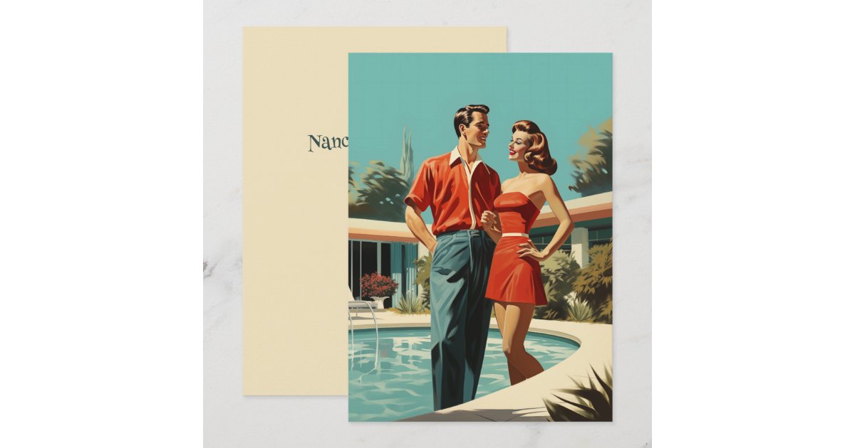 50s Couple By The Pool Invitation | Zazzle