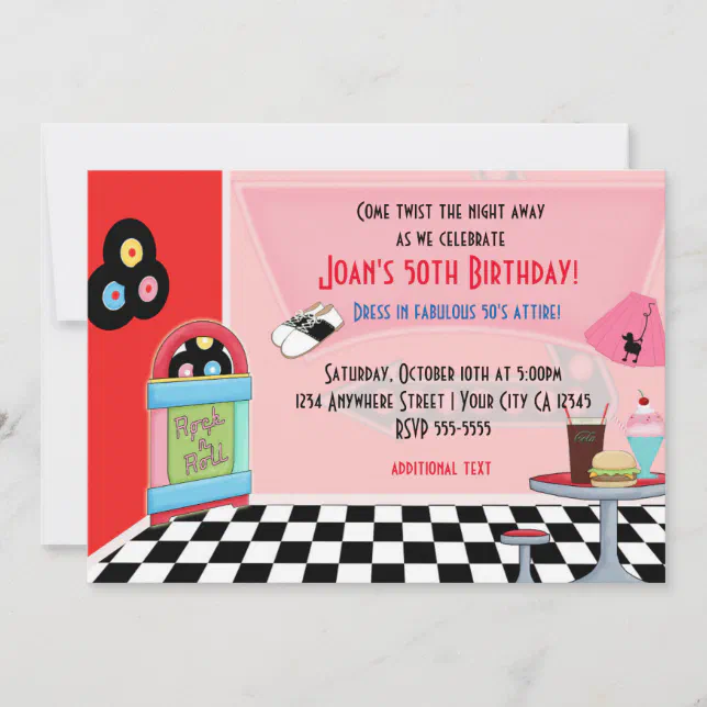 50's Fifties Diner Sock Hop Party Invitations | Zazzle