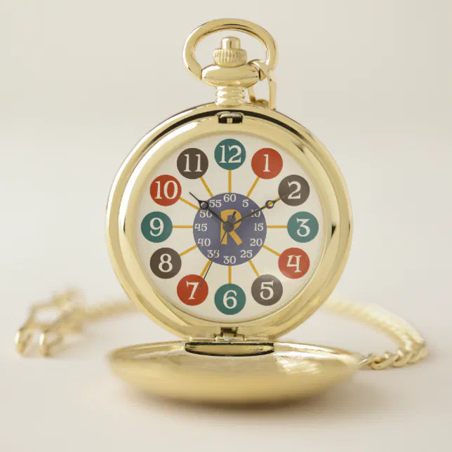 50s Retro Atomic Starburst Midcentury Mod Monogram Pocket Watch | Zazzle