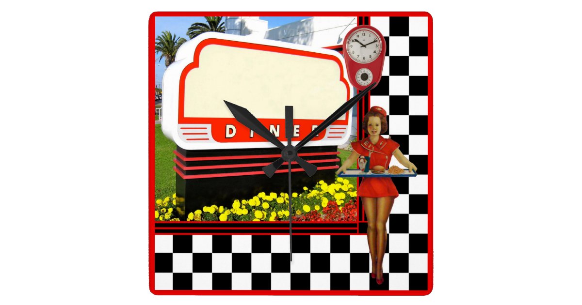 50s Retro Diner Blank Sign Square Wall Clock | Zazzle.com