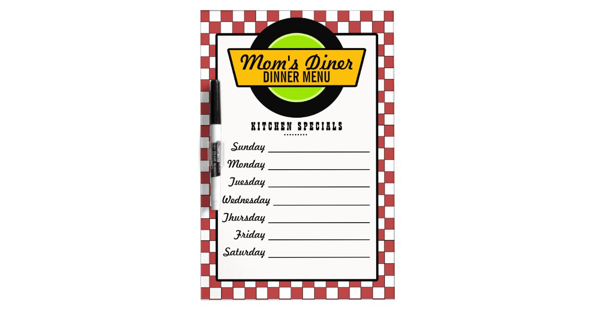 50's Retro Diner Menu Dry-Erase Board | Zazzle