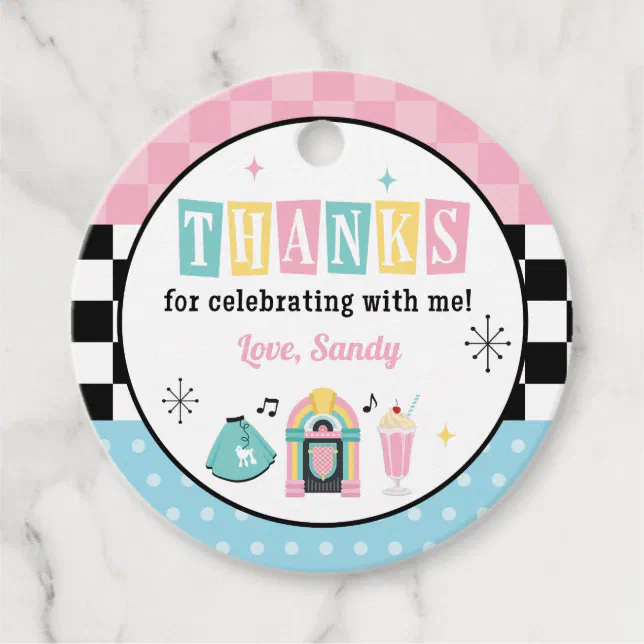 50s Thank You Tags, 50s Retro Sock Hop Favor Tag | Zazzle