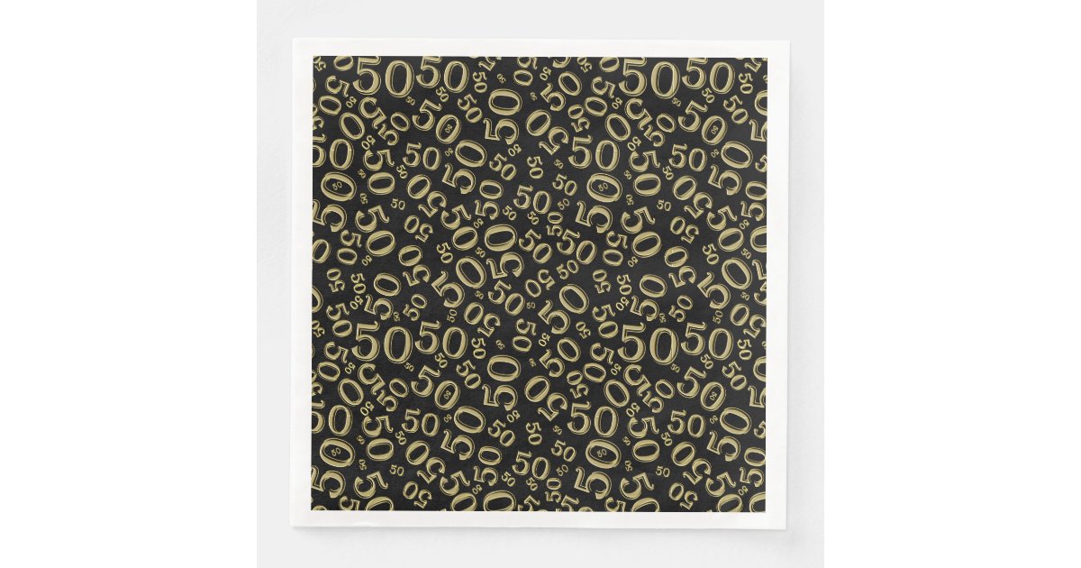 50th Age Random Number Pattern Black/Gold Paper Dinner Napkins | Zazzle