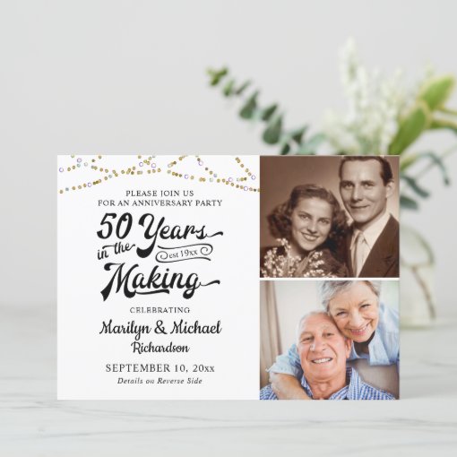 50th ANNIVERSARY 50 YEARS IN THE MAKING Black Gold Invitation | Zazzle
